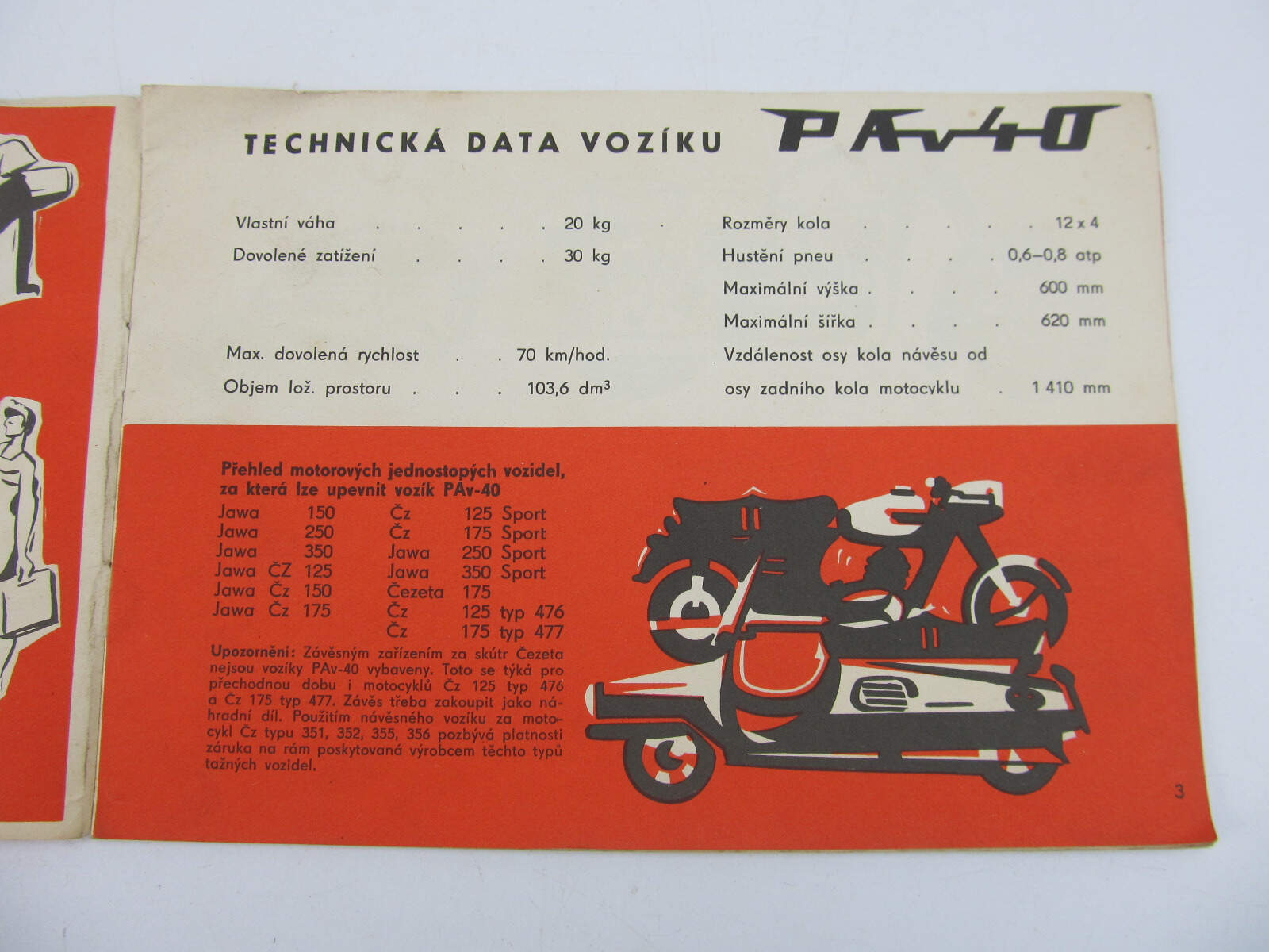 PAV 40 - NÁVĚSNÝ VOZÍK pro motocykly a skútry - Jawa ČZ Čezeta NÁVOD | Aukro